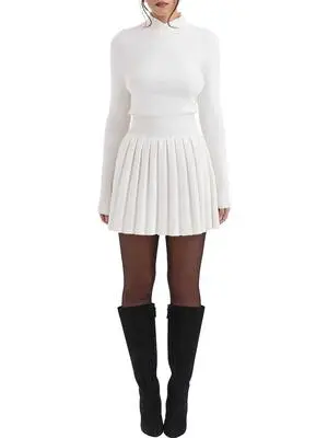 House Of Cb Willow Mock Neck Long Sleeve Mini Sweater Dress - White