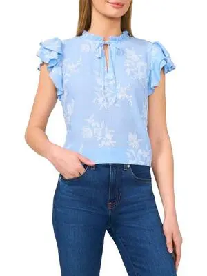 CECE DUPRAZ Tie Neck Flutter Sleeve Top - Waterfall