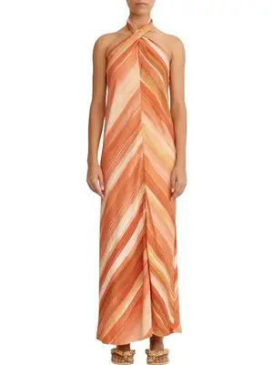 Significant Other Patrice Chevron Stripe Halter Neck Maxi Dress - Sherbet Stripe