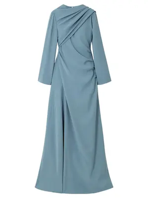 MARMAR HALIM Draped Scarf-detailed Wrap-effect Gown - Blue