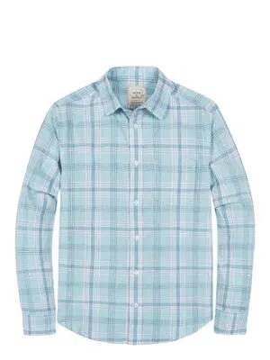 HOPE & HENRY Linen Button Down Shirt - Tea Room Blue Plaid