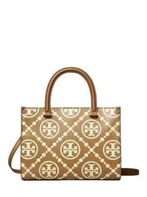 Tory Burch T Monogram Embossed Leather Tote - Walnut