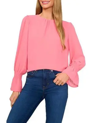 CECE DUPRAZ Ruffle Cuff Georgette Top - Confetti Pink