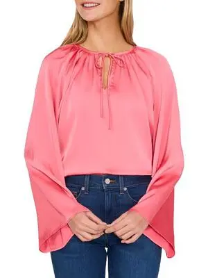 CECE DUPRAZ CeCe Satin Peasant Blouse Confetti Pink
