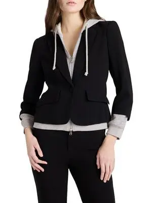 Cinq À Sept Le Petite Khloe Zip-up Hoodie Blazer - Black/ Heather Grey