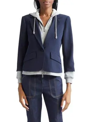 Cinq À Sept Le Petite Khloe Zip-up Hoodie Blazer - Navy/heather Grey