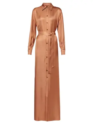 TOM FORD Belted Silk Twill Shirt Dress - Brown