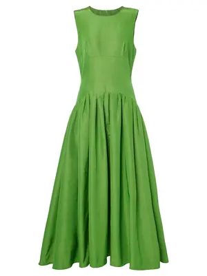 Carolina Herrera Pleated Cotton-blend Maxi Dress - Green