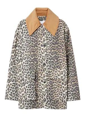 GANNI Leopard-print Canvas Jacket - Brown