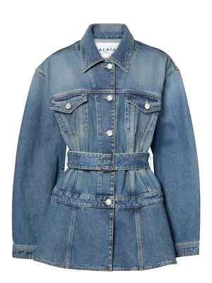 Alaïa Peplum Denim Jacket - Blue