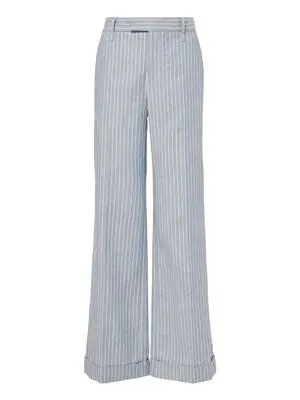 Brunello Cucinelli Linen And Cotton-blend Wide-leg Pants - Blue