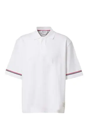 Thom Browne Rwb Stripe Cotton Polo Shirt - White