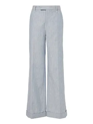 Brunello Cucinelli Linen And Cotton-blend Wide-leg Pants - Blue