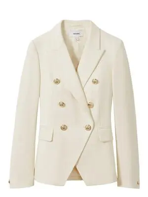 REISS Tally Double-breasted Textured Jacket - White
