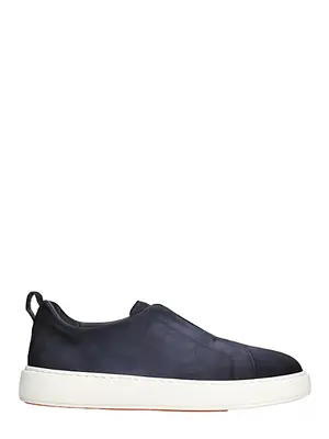 Santoni Clean Icon Branded Suede Trainers - Navy