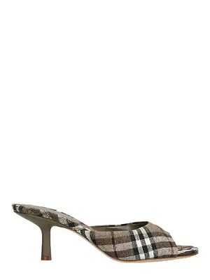 Burberry Check Mews Linen-blend High-heel Mules - Blk/brown