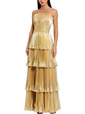 Mac Duggal Strapless Pleated High-low Gown - Gold