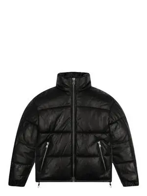 DENIM TEARS Leather Embossed Wreath Puffer Jacket - Black