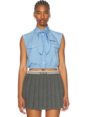 Miu Miu Cropped Button Up Top - Azzurro