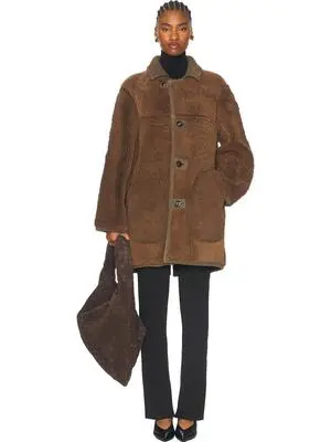 BODE Ranch Shearling Coat - Olive Brown