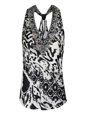 Camilla Crystal-embellished Printed Silk-satin Top - Animal Print