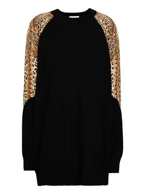 Camilla Leopard Print Paneled Sweater - Black