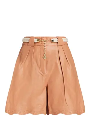 Zimmermann Belted Scalloped Leather Shorts - Neutral