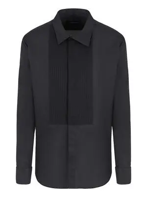 Giorgio Armani Cotton Tuxedo Shirt With Pleated Detail - Black