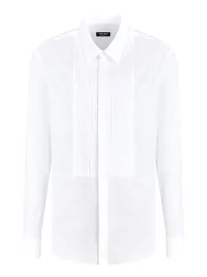 Giorgio Armani Cotton Tuxedo Shirt With Pleated Detail - White