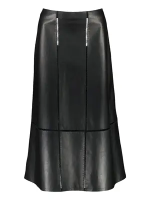 YVES SALOMON Ladder-stitch Lambskin Midi Skirt - Black