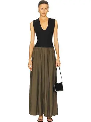 WeWoreWhat Deep V Corset Maxi Dress - Black & Fern