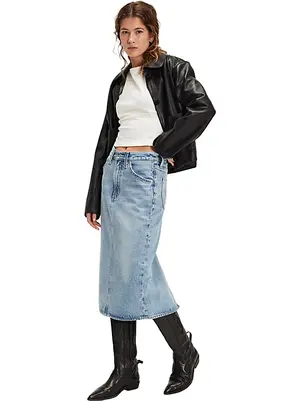 LEVI'S High-rise Back Slit Denim Skirt - Riveting Clean Hem