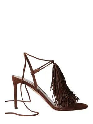 AQUAZZURA Gytane 85 Fringed Suede Sandals - Brown