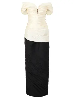 MARMAR HALIM Off-the-shoulder Pleated Two-tone Gown - Off-white