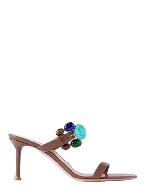 GIANVITO ROSSI 70 Embellished Leather Sandals - Brown