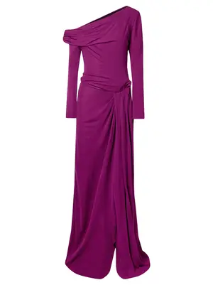 16Arlington Polyta One-shoulder Draped Jersey Gown - Purple