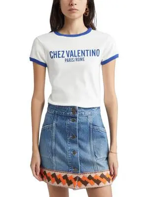 Valentino Garavani Chez Ringer T-shirt - Avorio/blu Elettrico