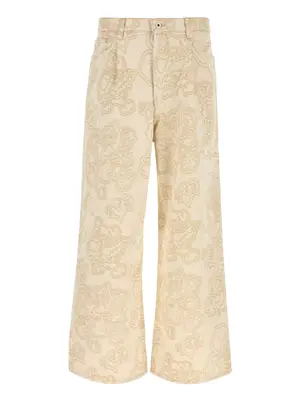 Kenzo Embroidered Wide-leg Jeans - Neutrals