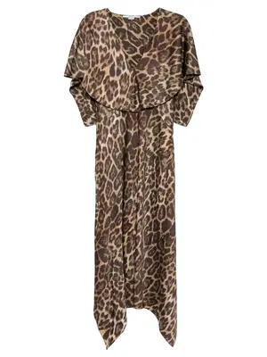 Stella McCartney Leopard Print Midi Dress - Brown