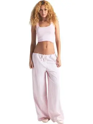 SKIMS Cotton Poplin Straight Leg Pant Pale Pink Pencil Stripe