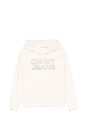 Dkny Rhinestone-logo Hoodie - Neutrals