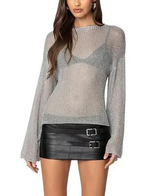 EDIKTED Sheer Knit Sweater - Silver
