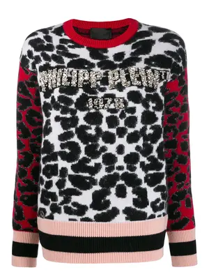 Philipp Plein Animal Print Fringed Jumper - White