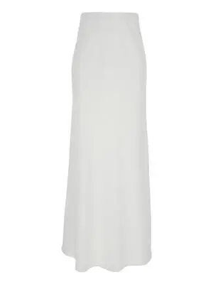 PLAIN Satin Long Skirt With Ruffle - White