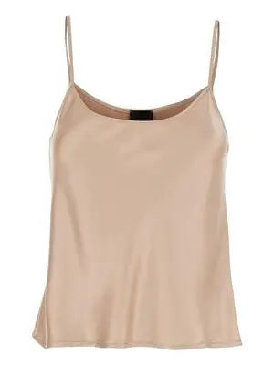 PLAIN Satin Spaghetti Strap Top Beige