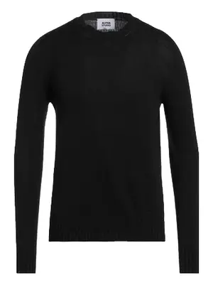 Alpha Studio Cotton Knit Crewneck Sweater - Black