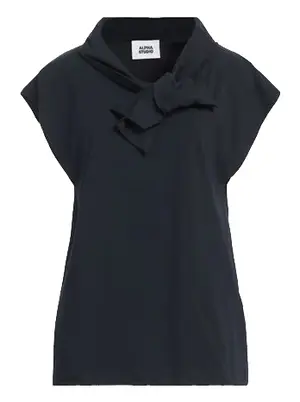 Alpha Studio ALPHA STUDIO Cotton Stretch Bow Blouse Blue