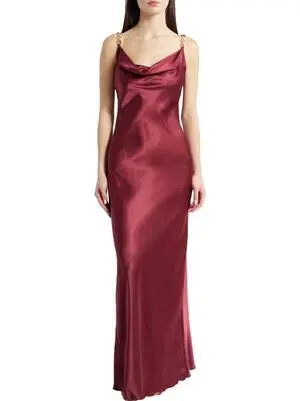 JUMP APPAREL Jump Apparel Solid Long Satin Slip Dress Wine