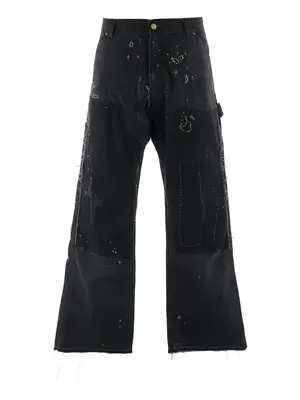 SAINT MXXXXXX Distressed Wide-leg Jeans - Black