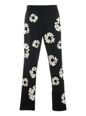 SAINT MXXXXXX Wreath-print Tailored Trousers - Black